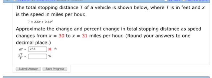 Solved The total stopping distance T of a vehicle is shown | Chegg.com