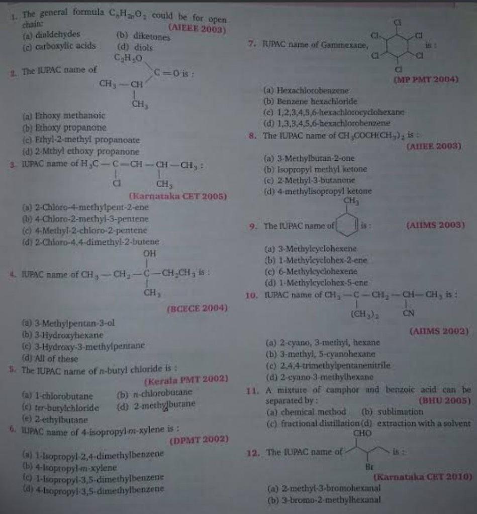 Solved 1. The general formula C H2O, could be for open | Chegg.com
