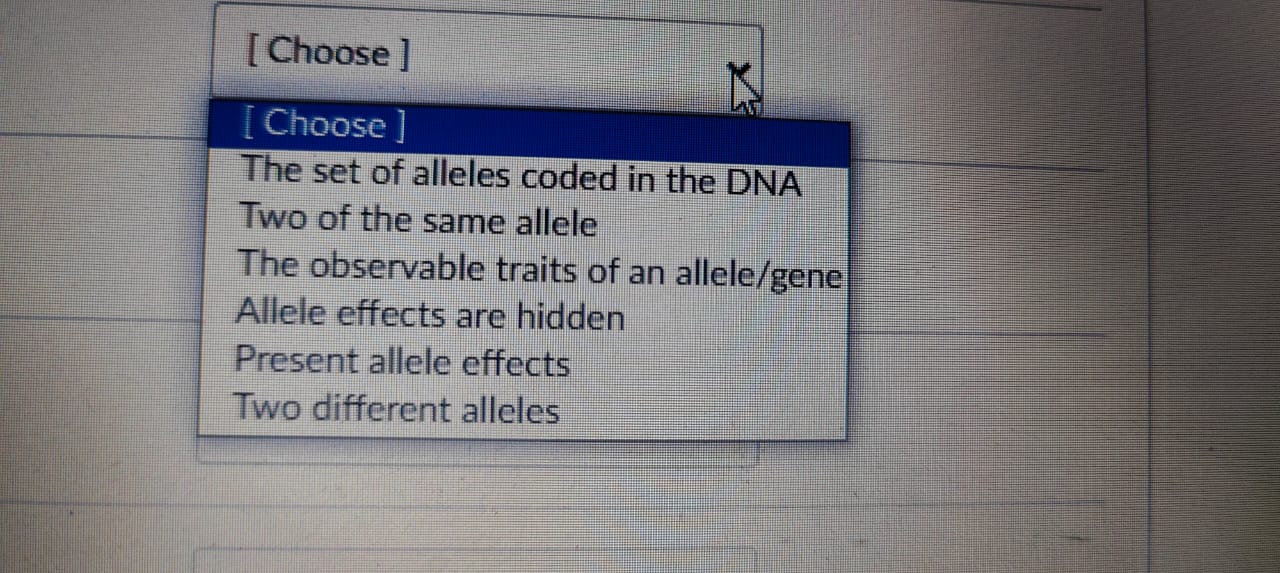 Solved [Choose ] [Choose ] The set of alleles coded in the | Chegg.com