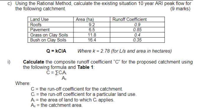 ii) The main catchment flow-path consists of 200m of | Chegg.com