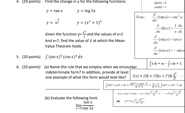 Solved Find the change in y for the following functions: | Chegg.com