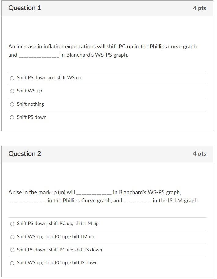 Solved An increase in inflation expectations will shift PC | Chegg.com
