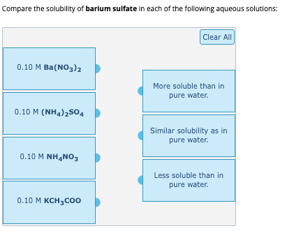 Solved Compare the solubility of barium sulfate in each of | Chegg.com