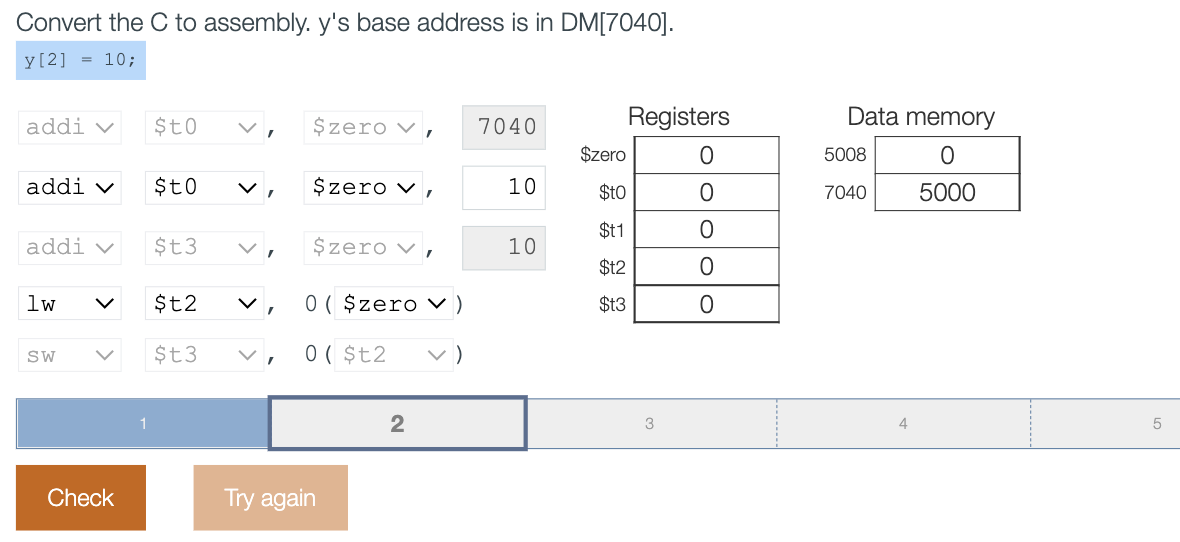 Solved Convert the C to assembly. y's base address is in | Chegg.com