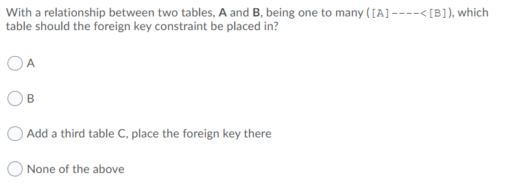 Solved With a relationship between two tables, A and B, | Chegg.com