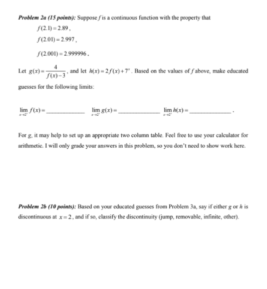 Solved Problem 2a (15 points): Suppose fis a continuous | Chegg.com