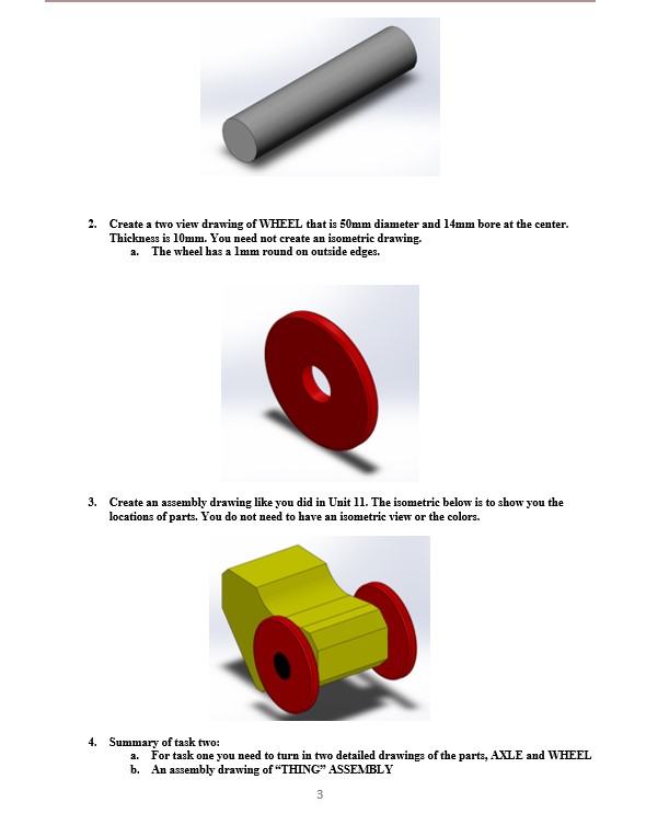 Solved 2. Create a two view drawing of WHEEL that is 50 mm | Chegg.com