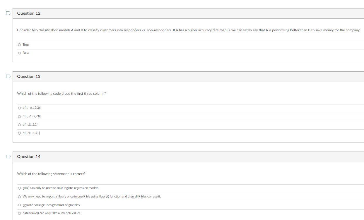 Solved D Question 12 Consider two classification models A | Chegg.com