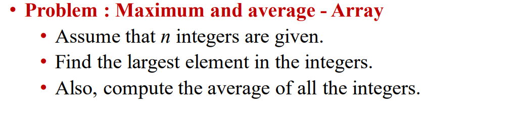 Solved . Problem : Maximum and average - Array Assume that n | Chegg.com