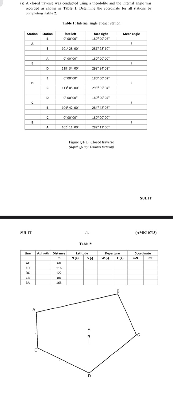 Solved (a) A closed traverse was conducted using a | Chegg.com