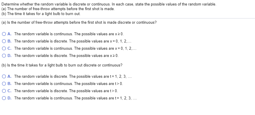 Solved Determine Whether The Random Variable Is Discrete Or