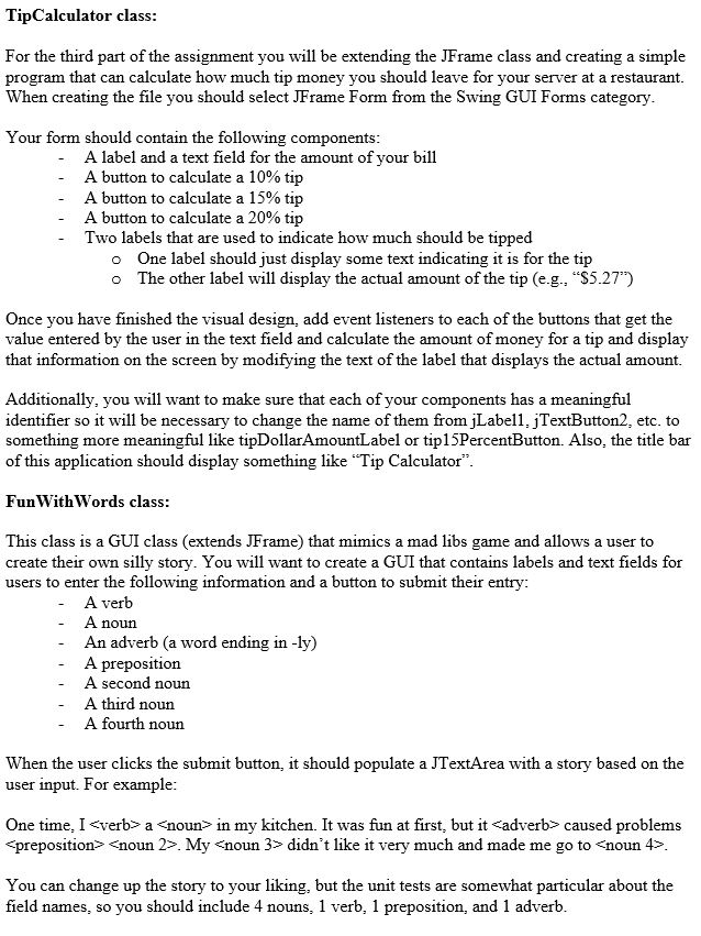 TipCalculator class: For the third part of the | Chegg.com