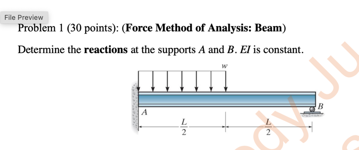 Solved File PreviewProblem 1 (30 ﻿points): (Force Method of | Chegg.com
