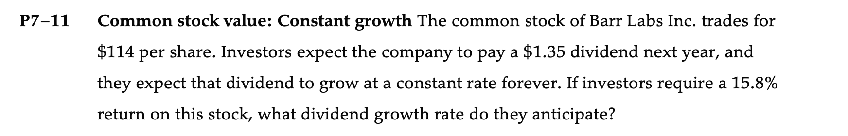 Solved P7-11 Common stock value: Constant growth The common | Chegg.com
