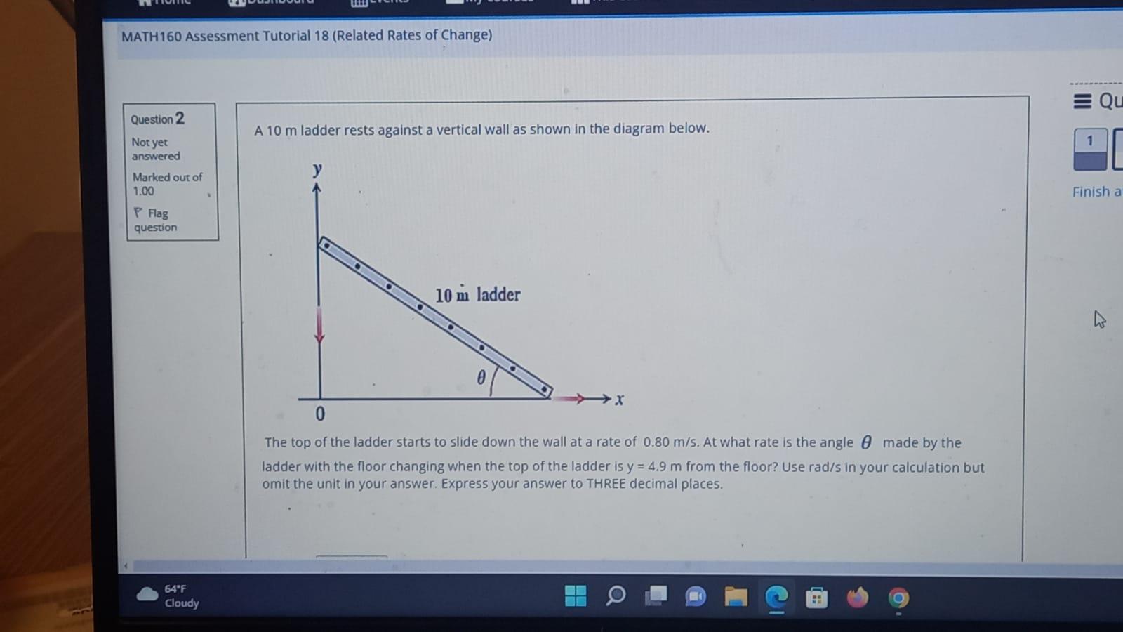 Solved MATH160 Assessment Tutorial 18 (Related Rates of | Chegg.com