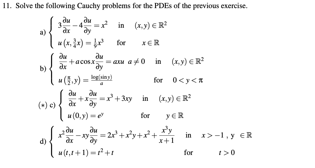 Solved 11. Solve the following Cauchy problems for the PDEs | Chegg.com