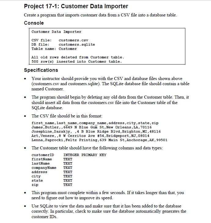 PLEASE USE PYTHON!!!!!!! Customer Data | Chegg.com