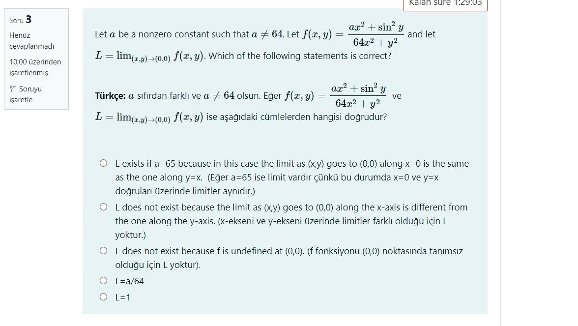 Solved Kalan sure 1:29:03 Soru 3 Henüz ac? + sinº y Let a be | Chegg.com Solved Kalan sure 1:29:03 Soru 3 Henüz ac? + sinº y Let a be | Chegg.com