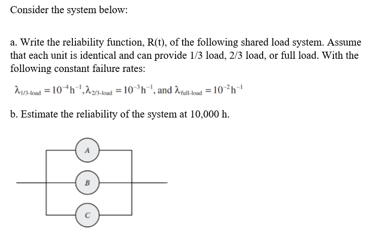 Solved Consider the system below: a. Write the reliability | Chegg.com