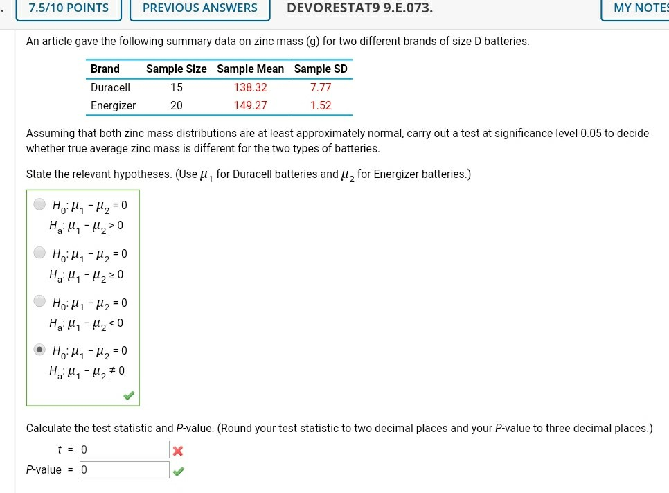 Solved 7.5/10 POINTS PREVIOUS ANSWERS DEVORESTAT9 9.E.073. | Chegg.com