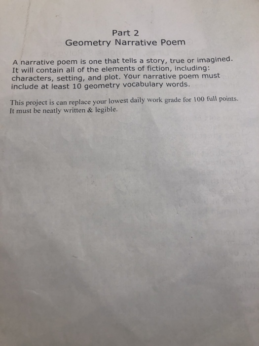 Solved Part 2 Geometry Narrative Poem A narrative poem is | Chegg.com