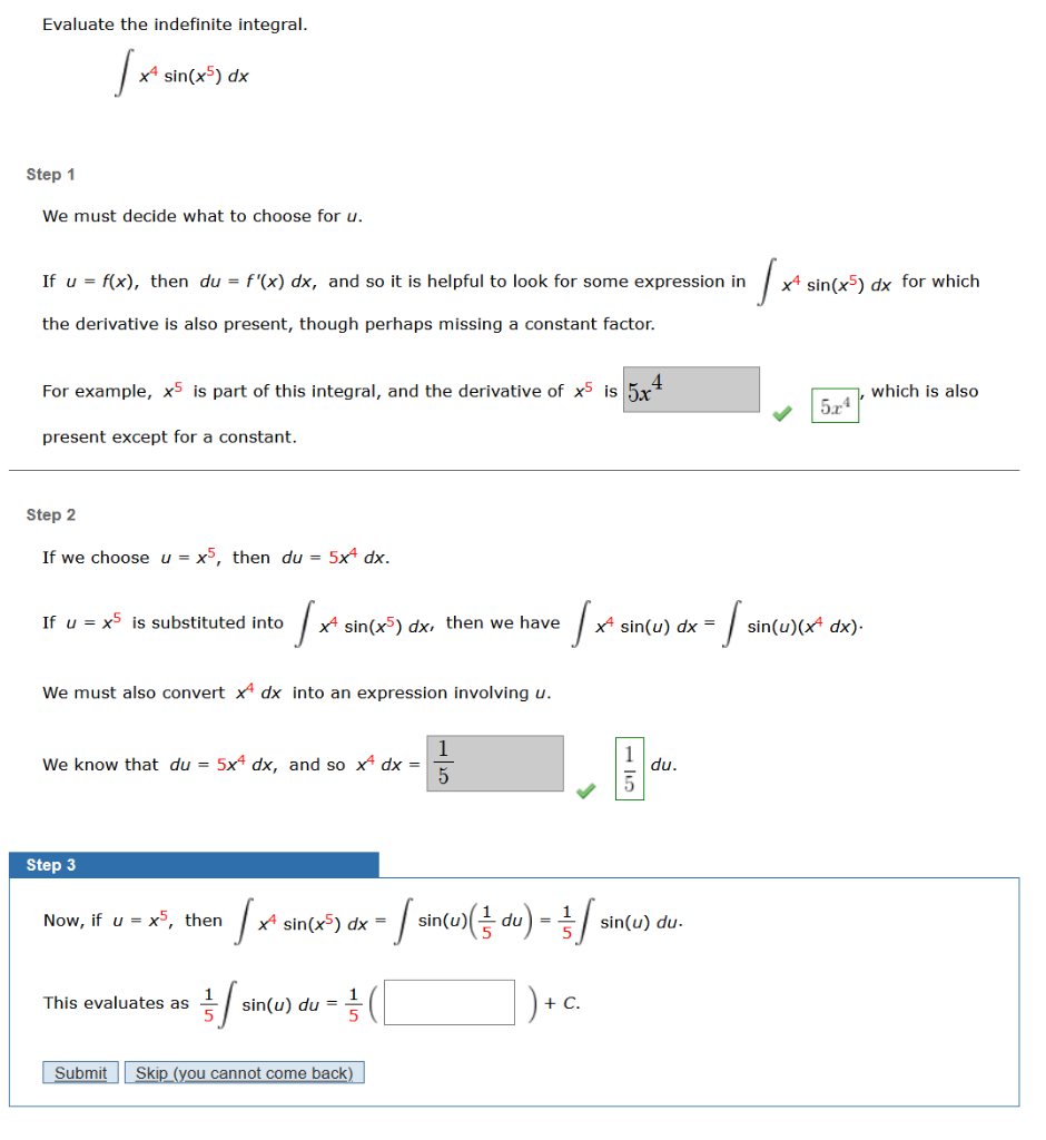 Solved Evaluate the indefinite integral. Jx x4 sin(x5) dx | Chegg.com