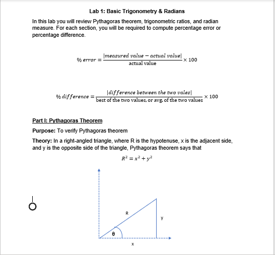 Lab 1: Basic Trigonometry & Radians In this lab you | Chegg.com