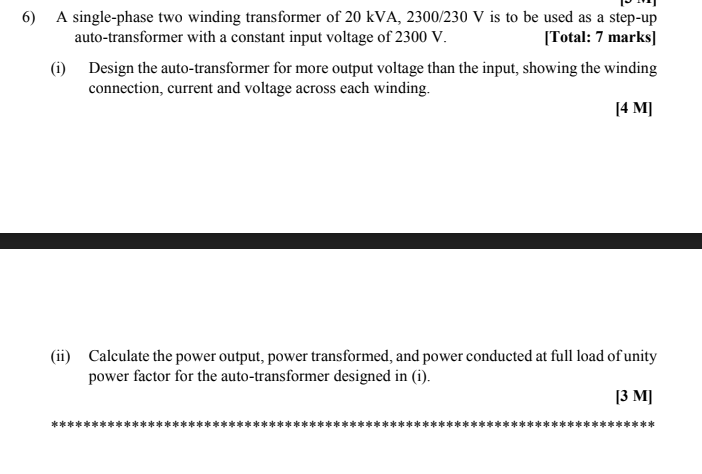 Solved 6) A single-phase two winding transformer of 20 kVA, | Chegg.com