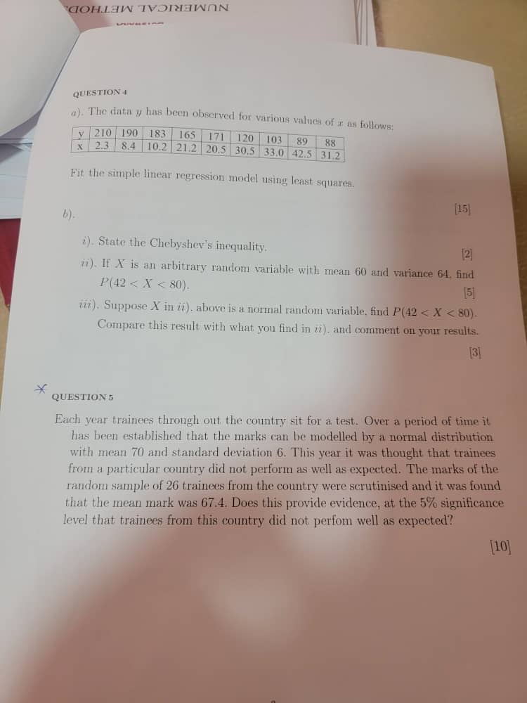 Solved question 4a). ﻿The data \( ﻿y \) ﻿has been observed | Chegg.com