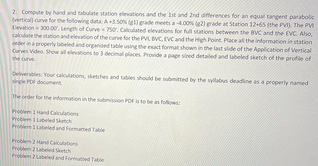 Solved 2. Compute by hand and tabulate station elevations | Chegg.com