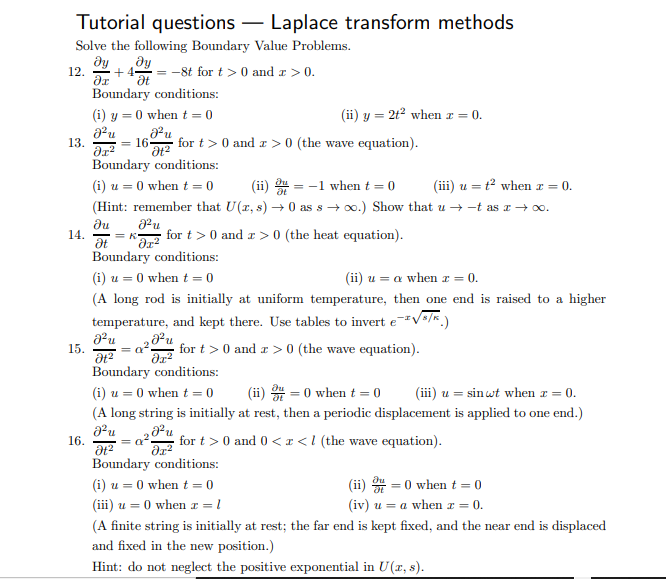 Solved Tutorial questions - Laplace transform methods Solve | Chegg.com