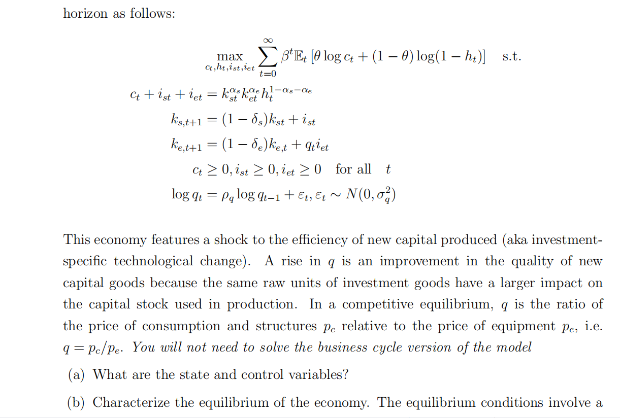 Solved Growth model with investment-specific productivity | Chegg.com