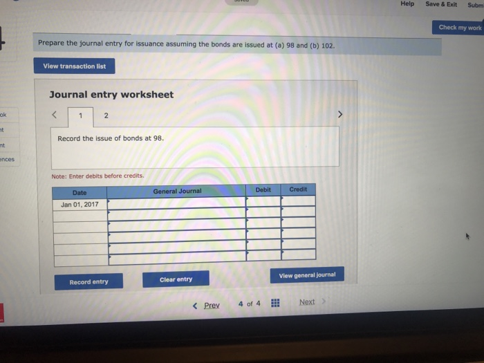 Solved Check my work Exercise 10-1 Recording bond issuance | Chegg.com Solved Check my work Exercise 10-1 Recording bond issuance | Chegg.com