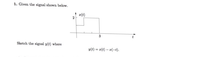 Solved Given the signal shown below. Sketch the signal y(t) | Chegg.com