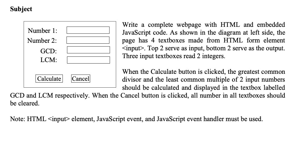Solved Subject Write A Complete Webpage With Html And