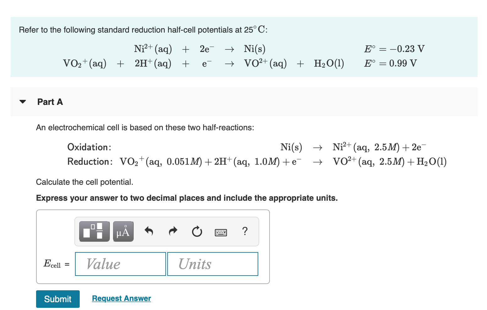 Solved Refer to the following standard reduction half-cell | Chegg.com