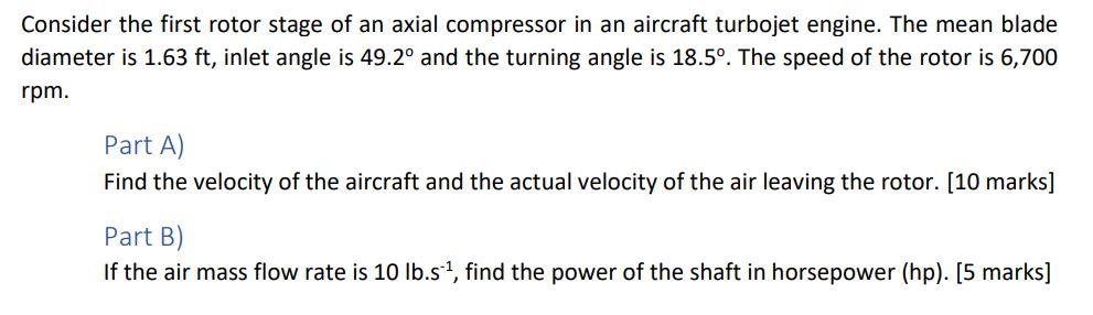 Solved Consider the first rotor stage of an axial compressor | Chegg.com