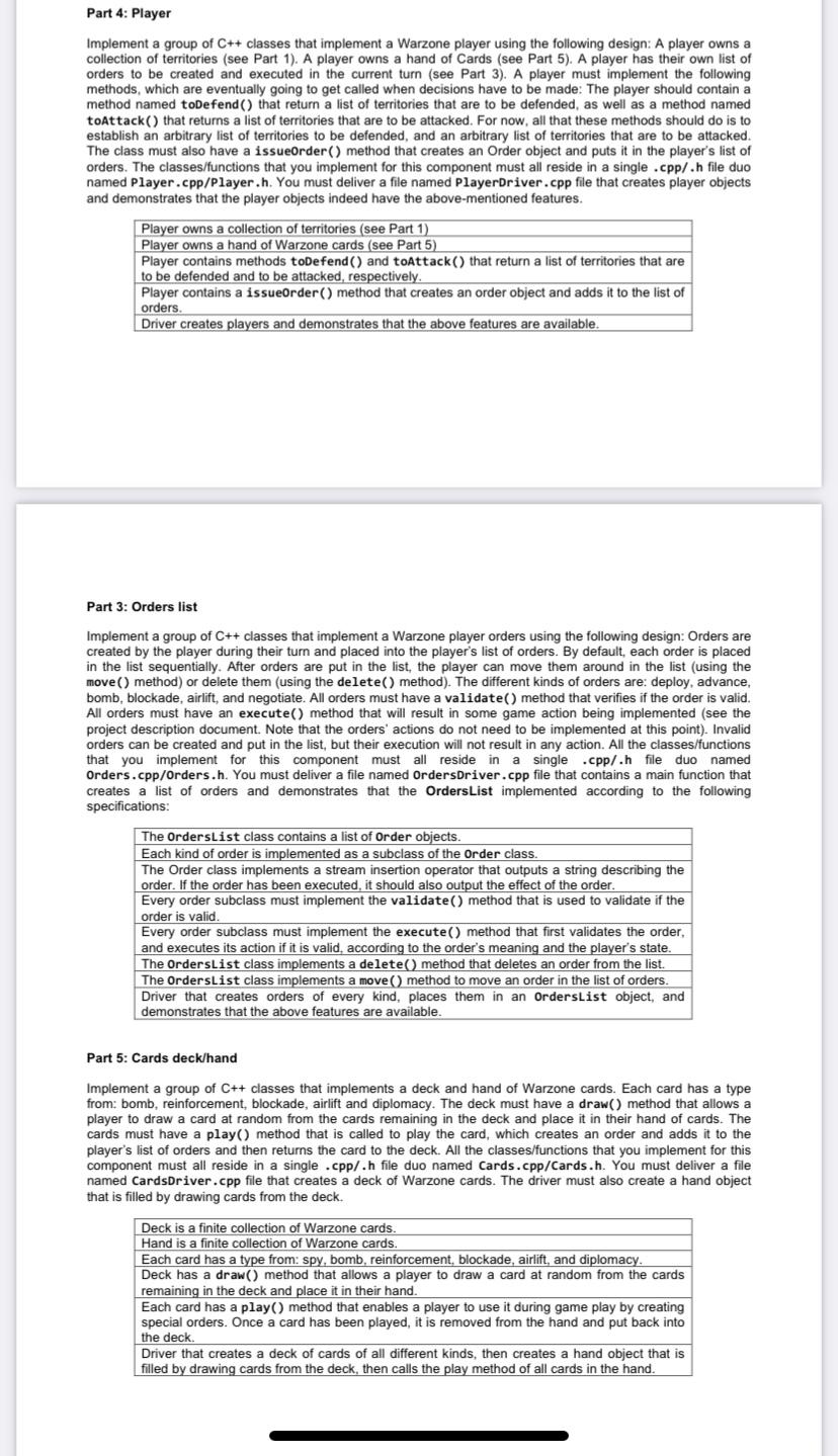 Solved Part 4: Player Implement a group of C++ classes that | Chegg.com