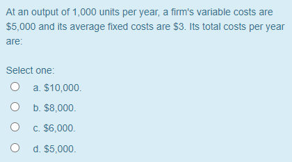 Solved At an output of 1,000 units per year, a firm's | Chegg.com