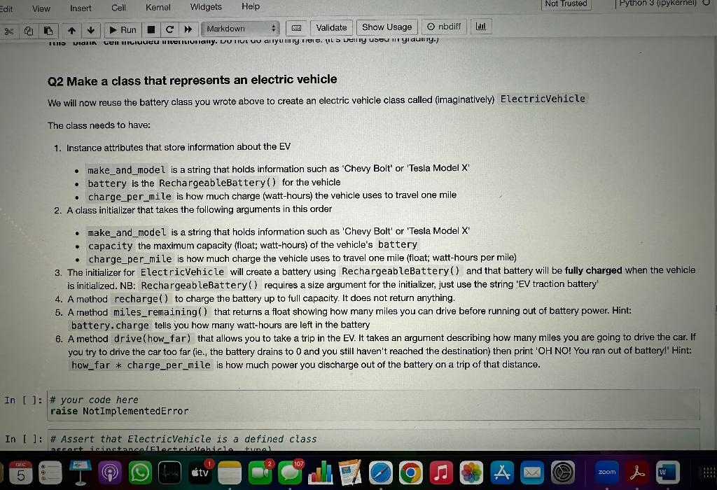 Q2 Make a class that represents an electric vehicle | Chegg.com