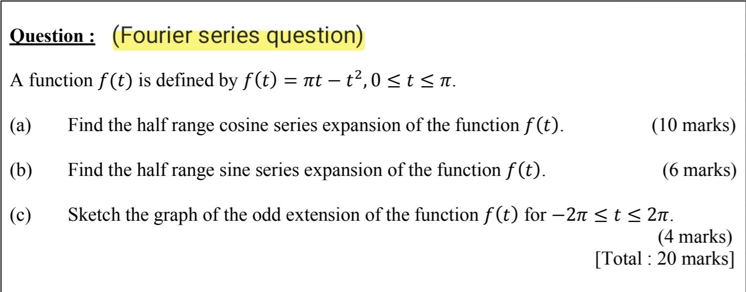 Solved Question : (Fourier series question) A function f(t) | Chegg.com
