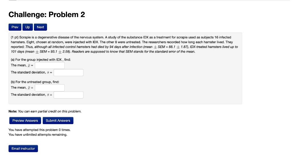 Solved Challenge: Problem 1 Prev Up Next (1 pt) A data set | Chegg.com