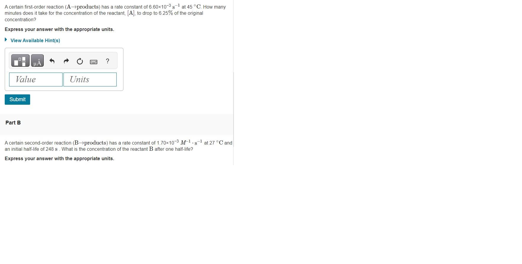 Solved A certain first-order reaction (A→ products) has a | Chegg.com