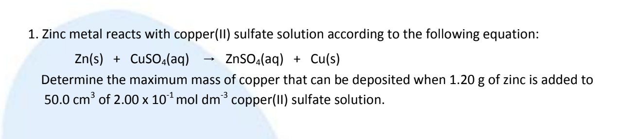 Solved 1. Zinc metal reacts with copper(ll) sulfate solution | Chegg.com