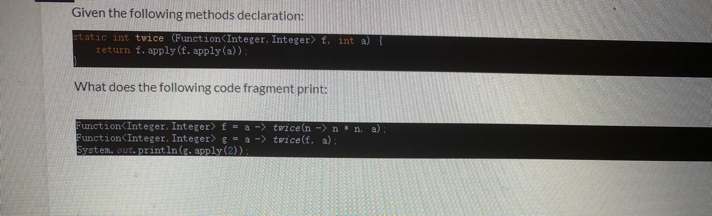 Solved Given the following methods declaration: static int | Chegg.com