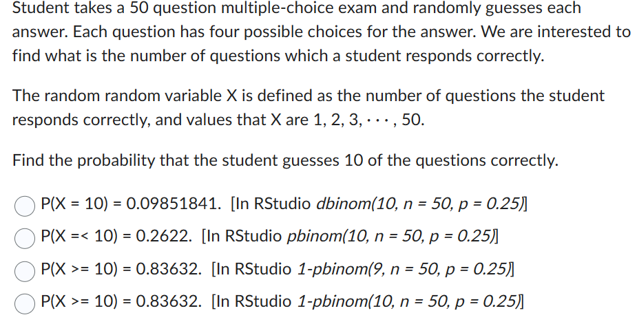 Solved Student takes a 50 question multiple-choice exam and | Chegg.com