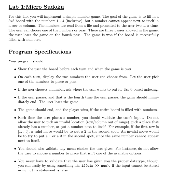 Solved Lab 1:Micro Sudoku For this lab, you will implement a | Chegg.com