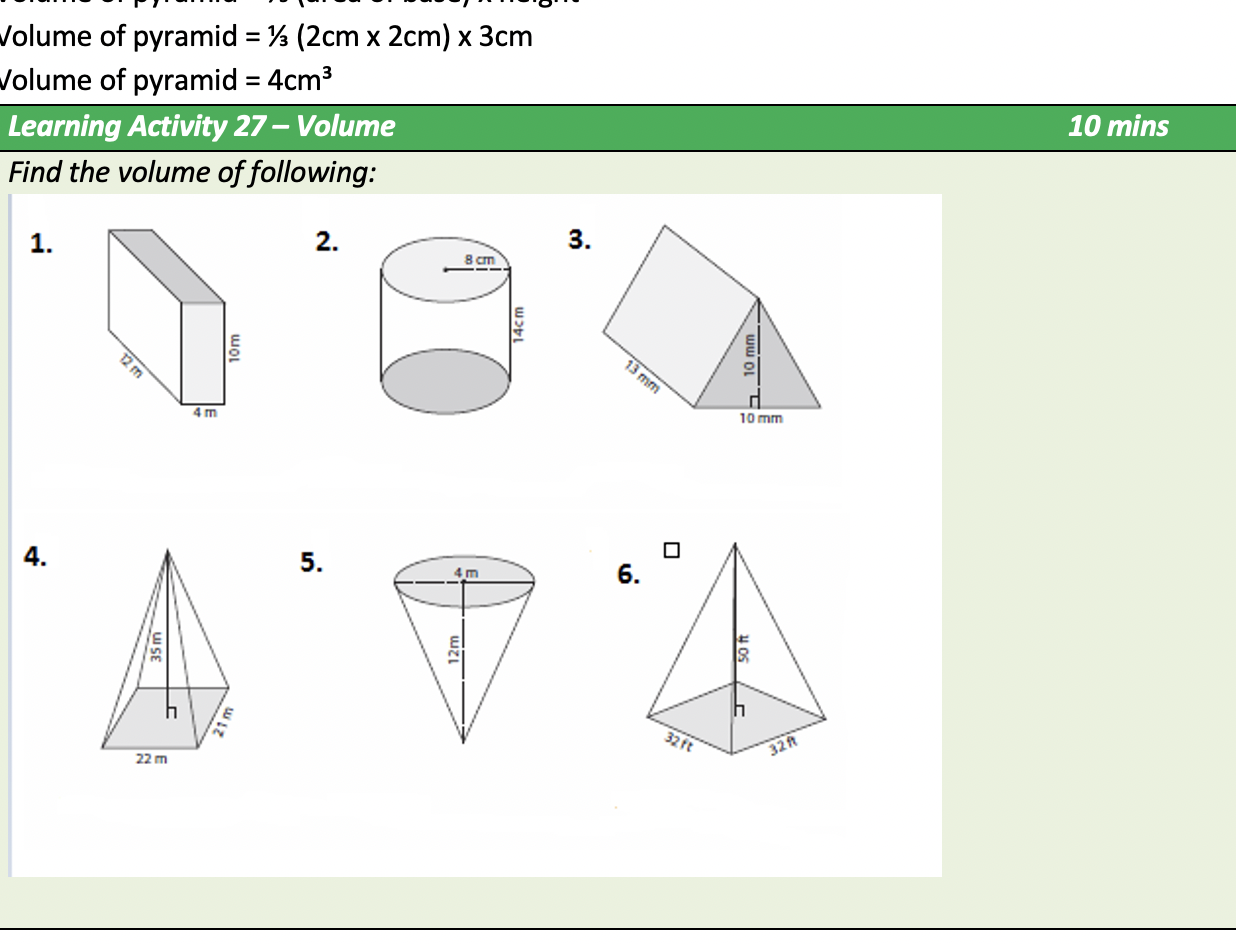 Solved Volume of pyramid = ½ (2cm x 2cm) x 3cm Volume of | Chegg.com
