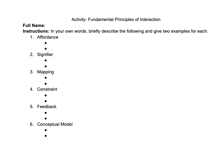 Solved Activity: Fundamental Principles of Interaction Full | Chegg.com