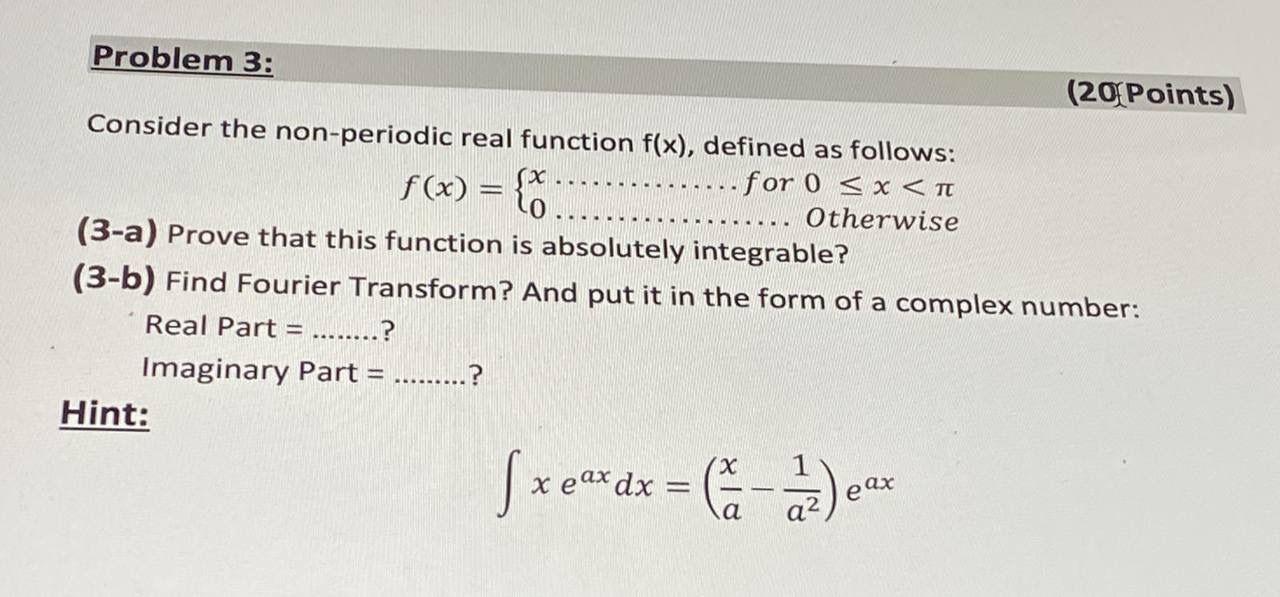 Solved Problem 3: (20 Points) Consider the non-periodic real | Chegg.com